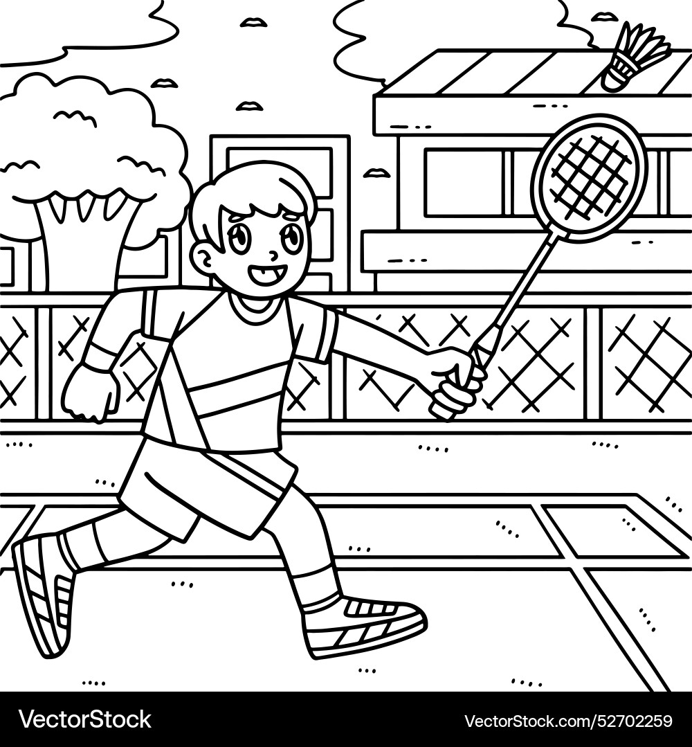 Badminton player chasing shuttlecock coloring page