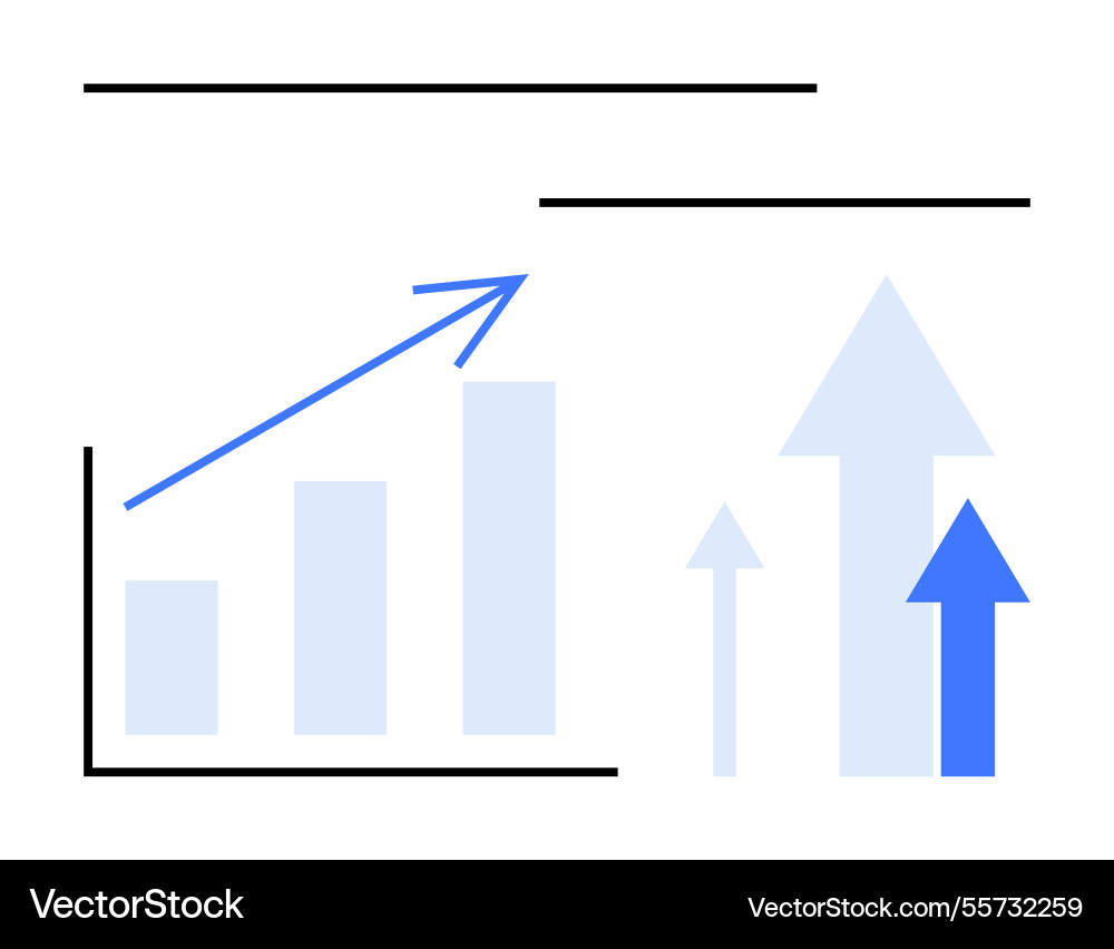 Bar chart with upward arrow highlighting Vector Image