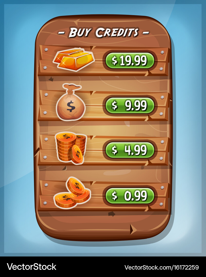 Buying credits interface for ui game Royalty Free Vector
