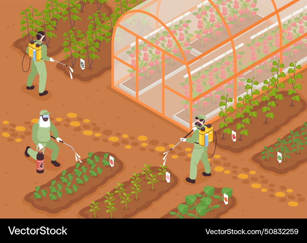 Isometric farm pest control Royalty Free Vector Image