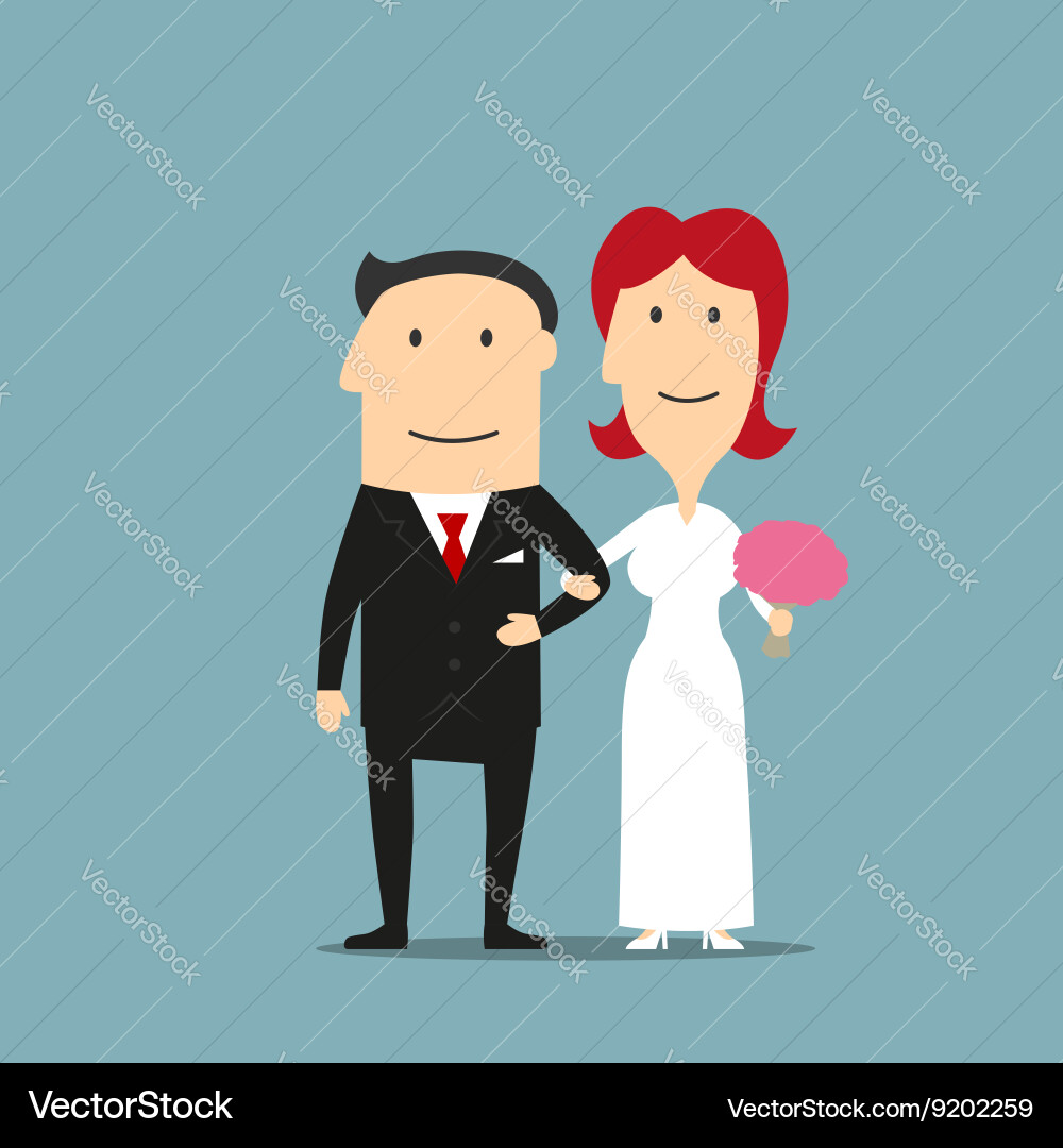 Just married cartoon bride and groom Royalty Free Vector