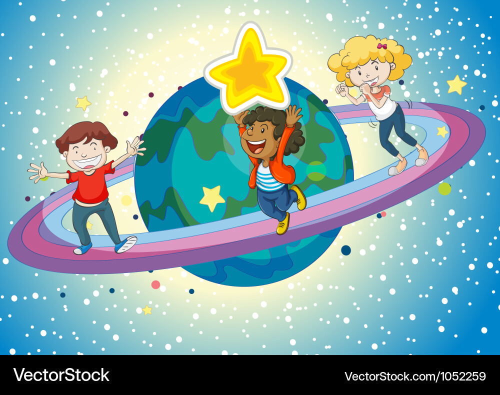 Kids on a saturn Royalty Free Vector Image - VectorStock