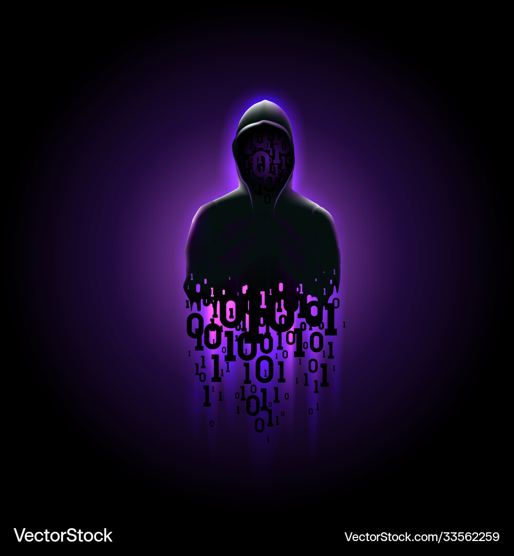 Silhouette a hacker in hood with binary code Vector Image