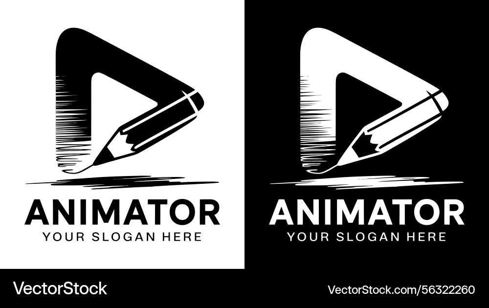 Animator logo bold black play pencil for motion Vector Image