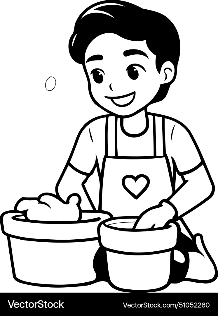 Cute boy washing clothes in a flat style Vector Image