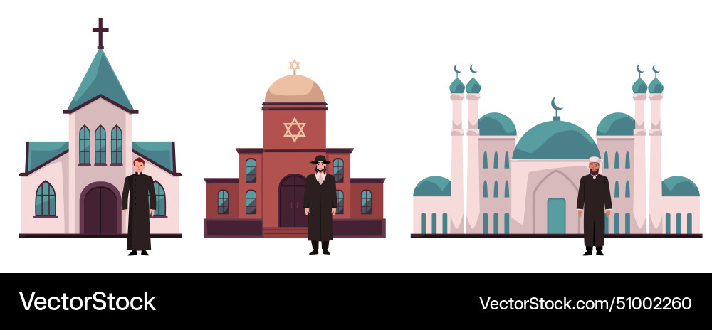 Priests and churches cartoon style Royalty Free Vector Image