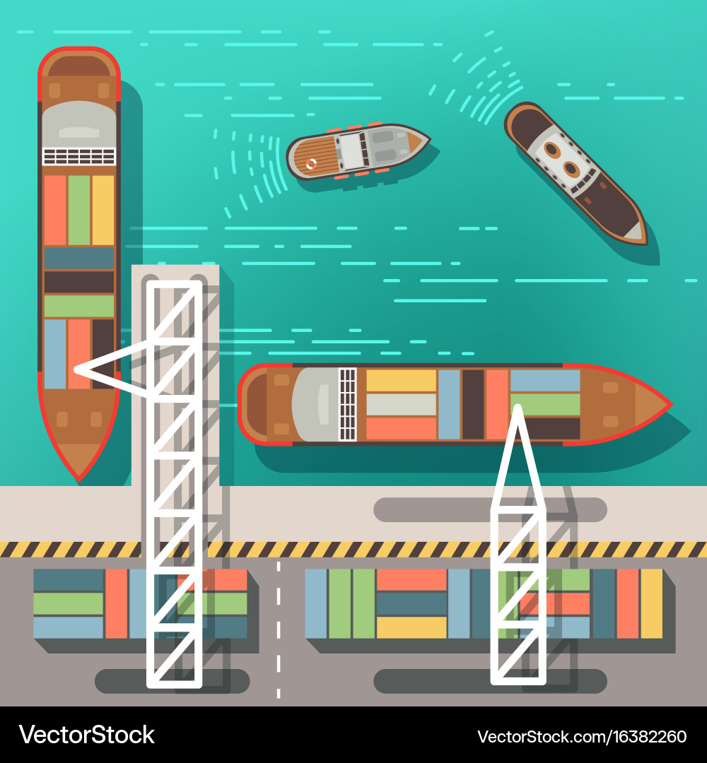 Sea dock or cargo seaport with floating ships Vector Image
