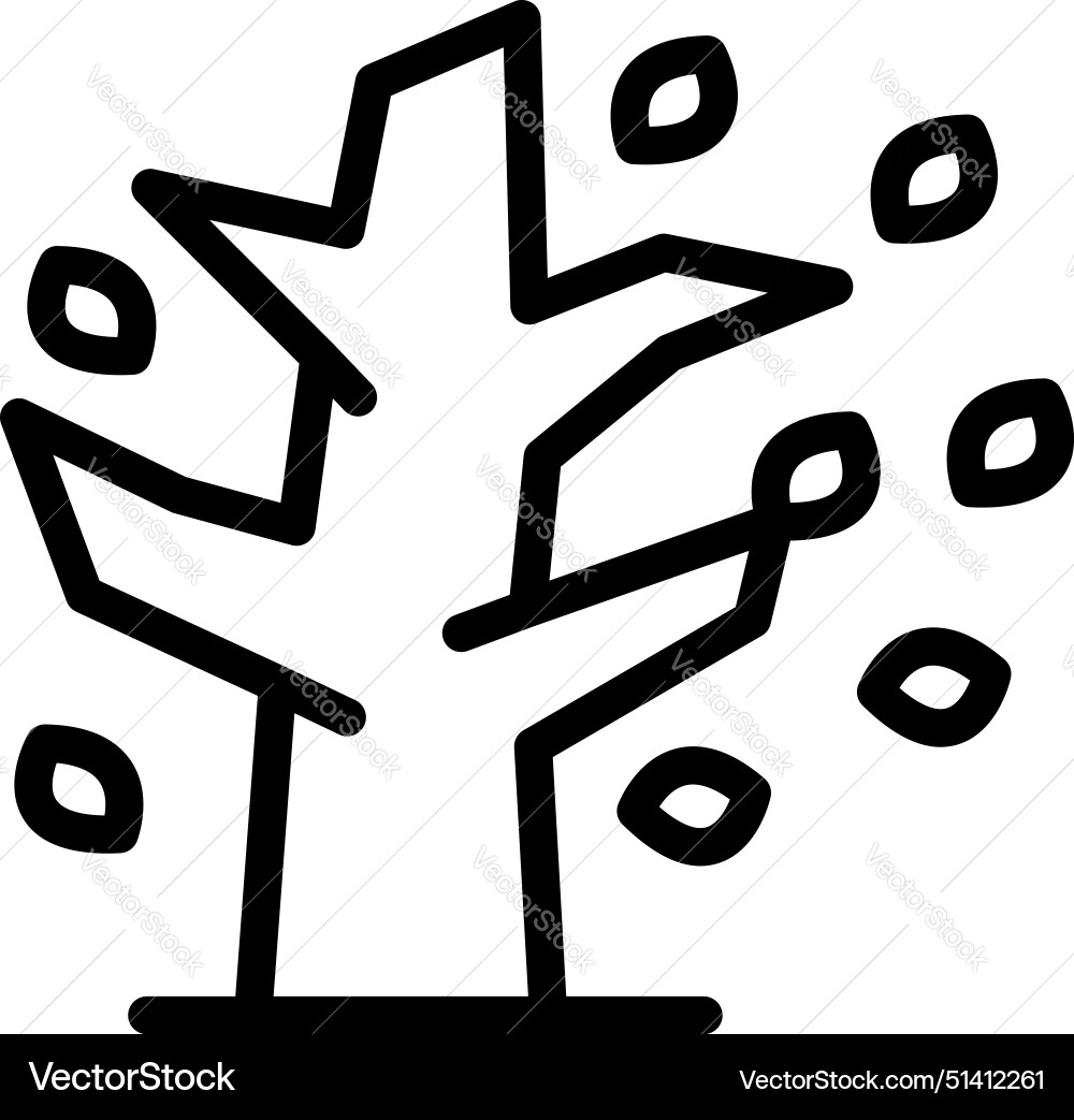 Abstract line art tree with falling leaves Vector Image