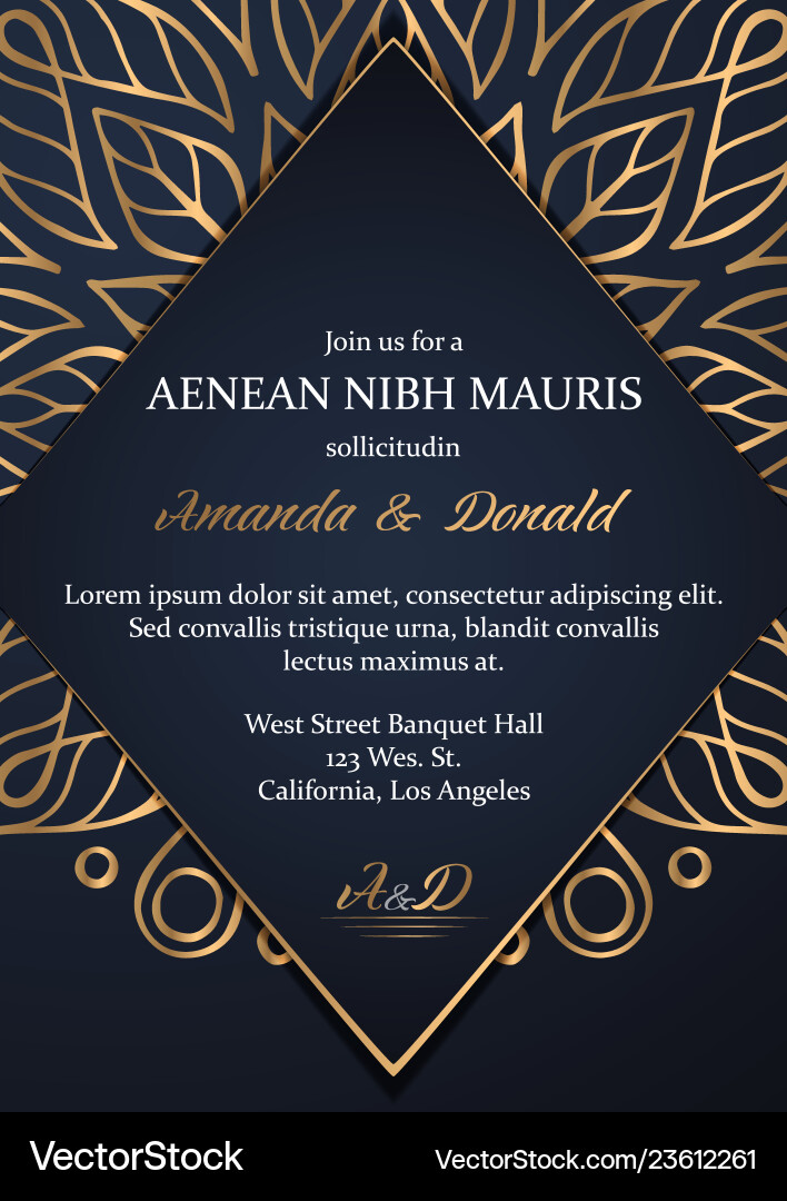 Gold wedding card Royalty Free Vector Image - VectorStock