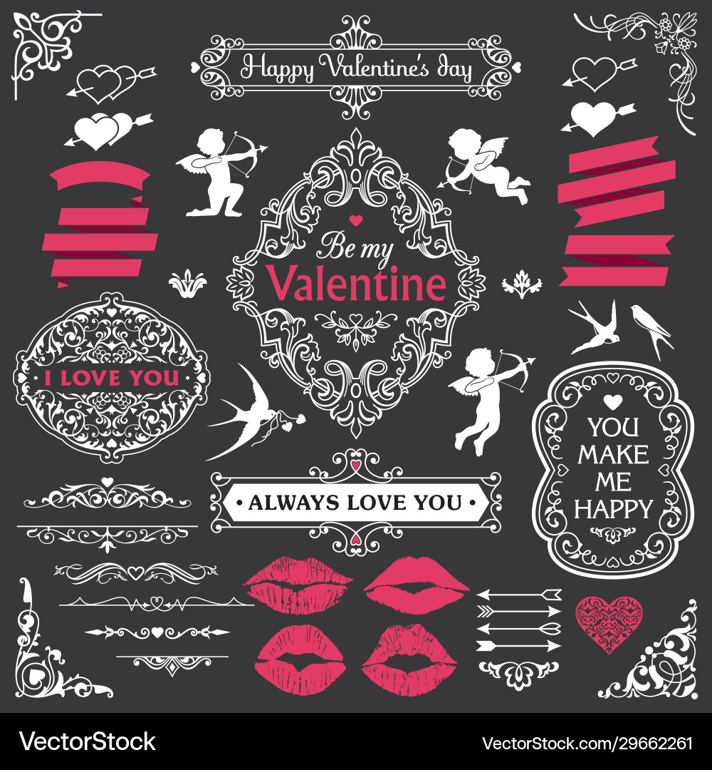 Love vintage decorative design elements set Vector Image