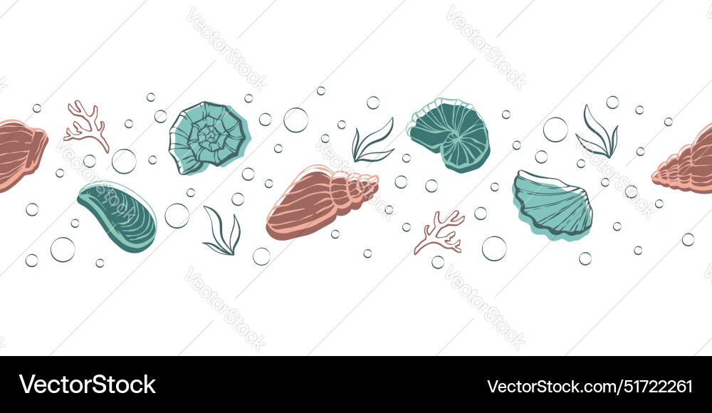 Seamless underwater sea world pattern with shells Vector Image