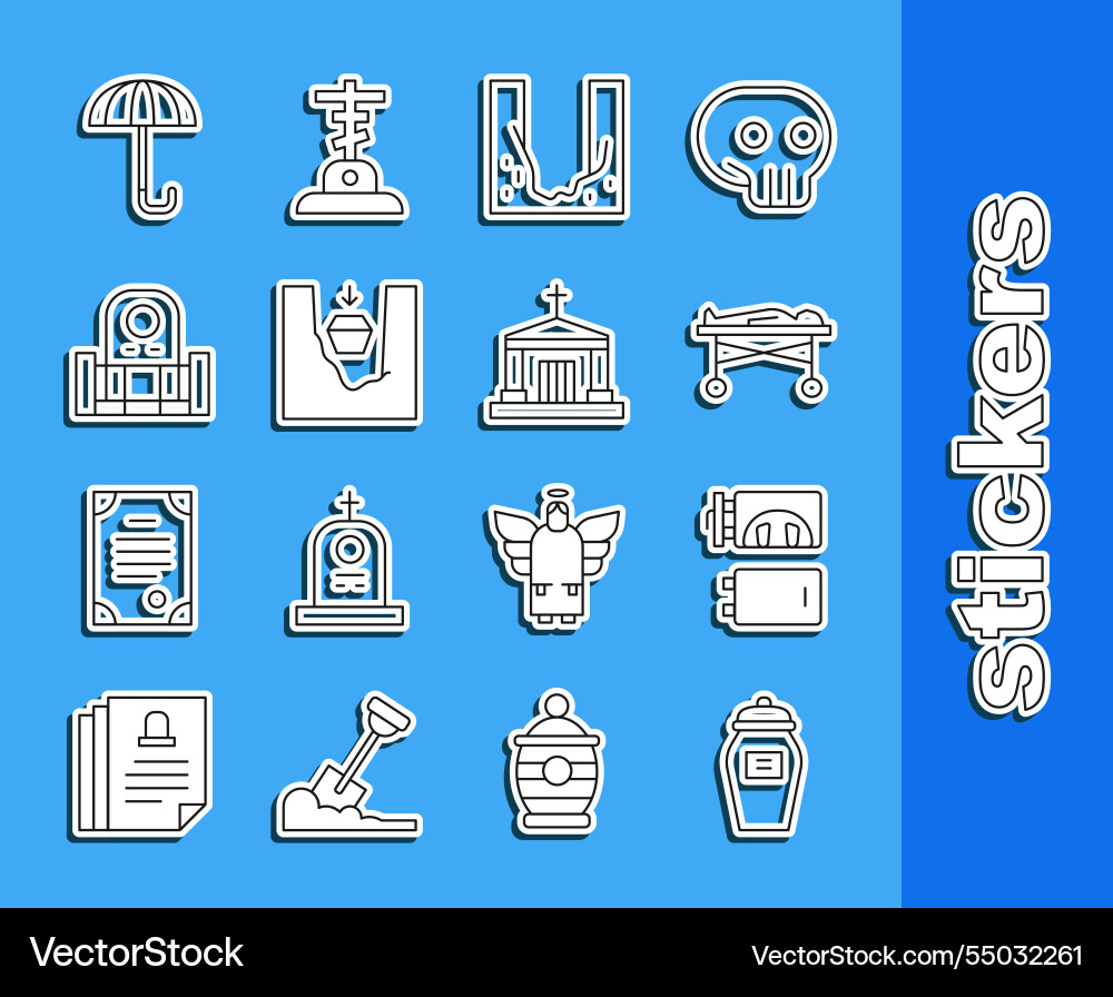 Set line funeral urn crematorium dead body Vector Image
