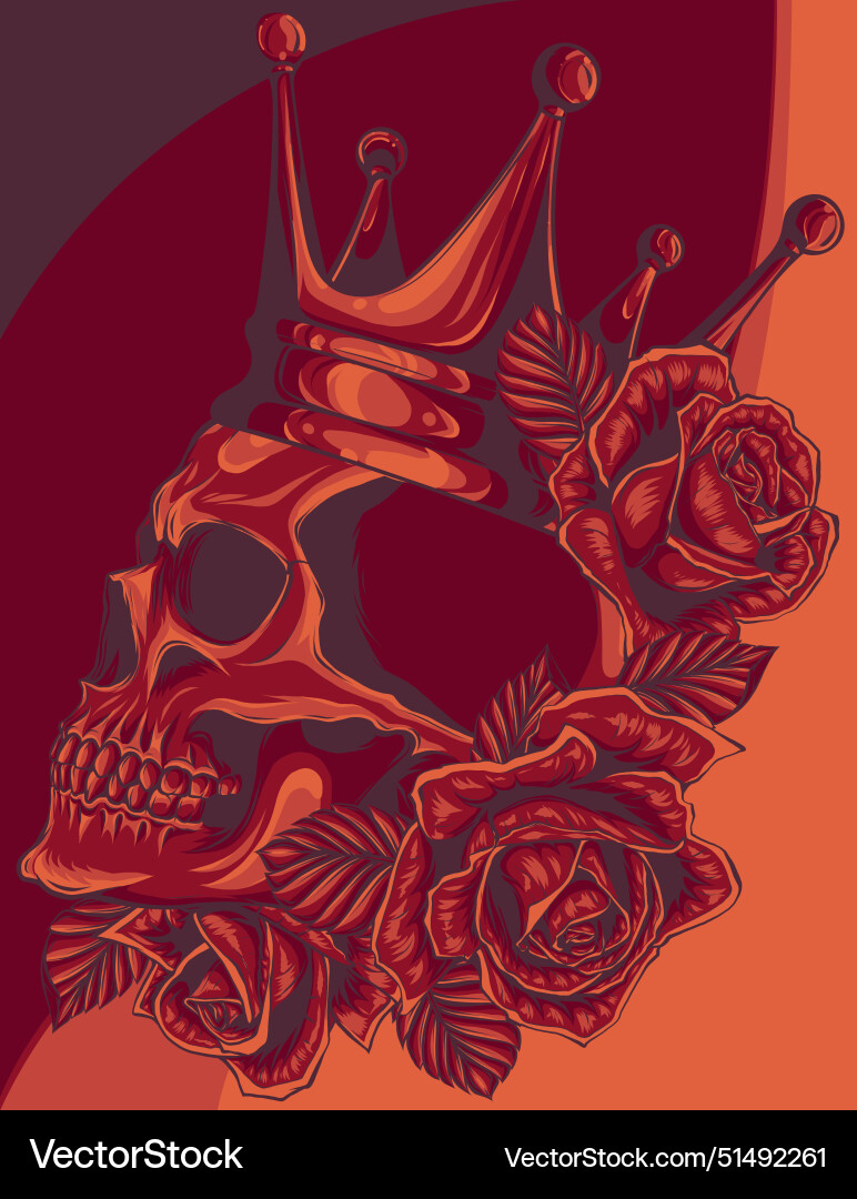 Skulls crown and red roses Royalty Free Vector Image