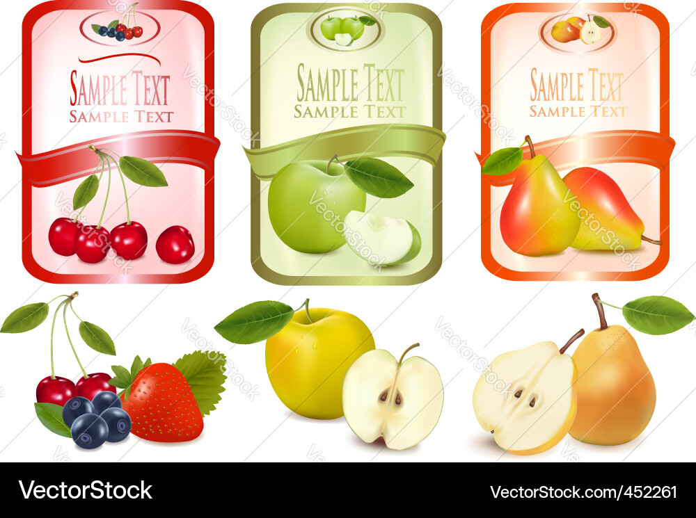Three labels with fruits Royalty Free Vector Image