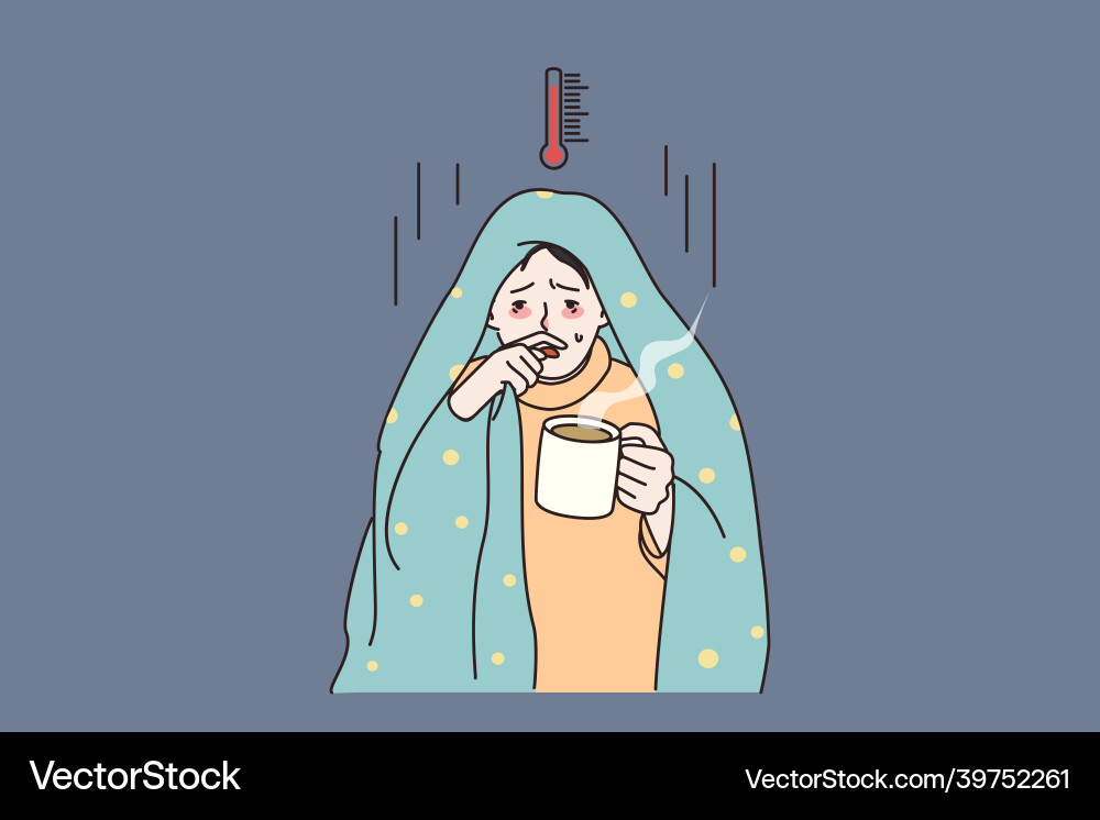 Unhealthy man have flu suffer with high Royalty Free Vector