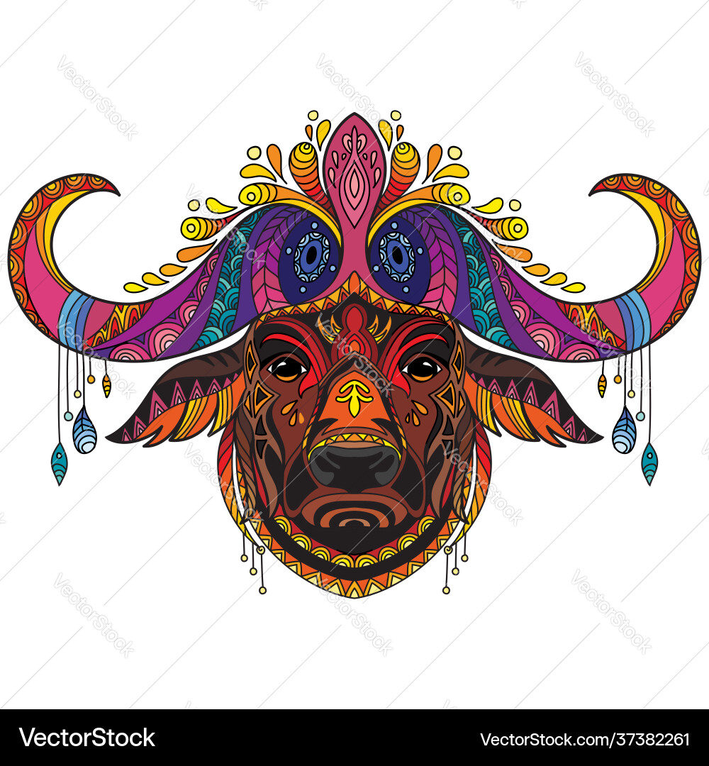 Zentangle Buffalo Head Royalty Free Vector Image