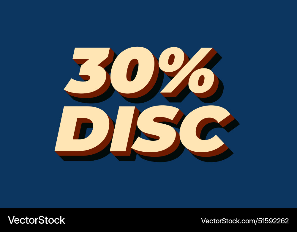 30 percent discount text effect in 3d style Vector Image