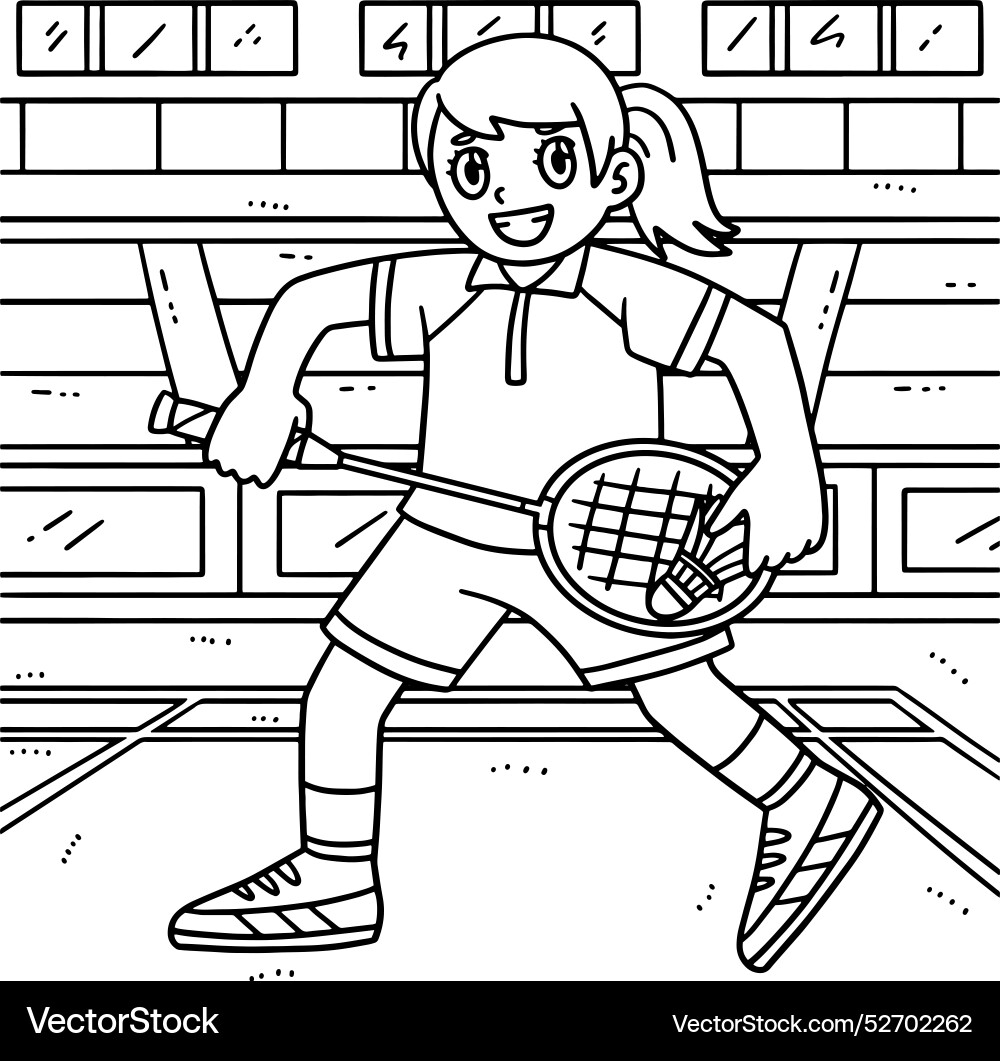 Badminton player serving shuttlecock coloring page