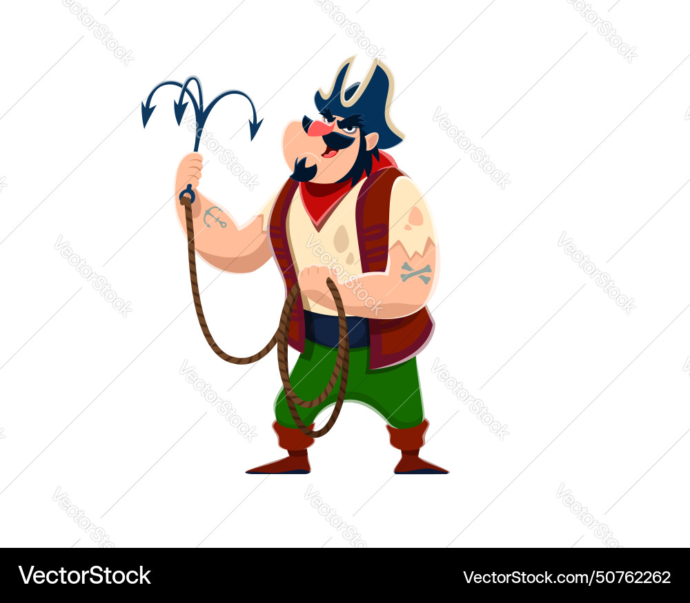 Cartoon pirate character with grappling hook Vector Image