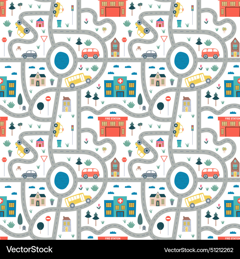 Cute road map seamless pattern Royalty Free Vector Image