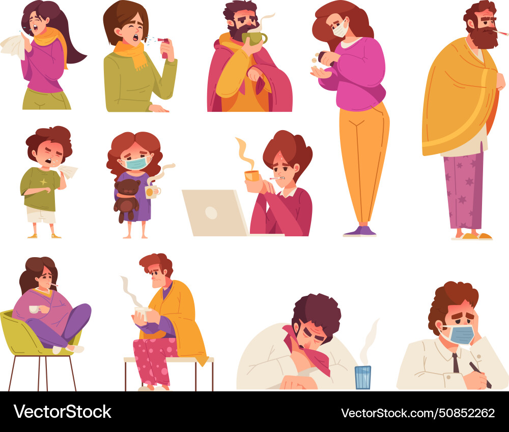 Flu cartoon set Royalty Free Vector Image - VectorStock