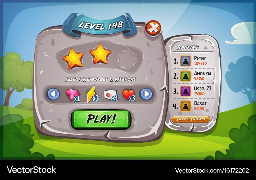 Level panel with options for ui game Royalty Free Vector