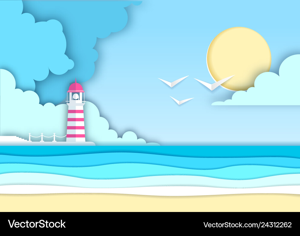 Paper Cutout Lighthouse Beach Royalty Free Vector Image