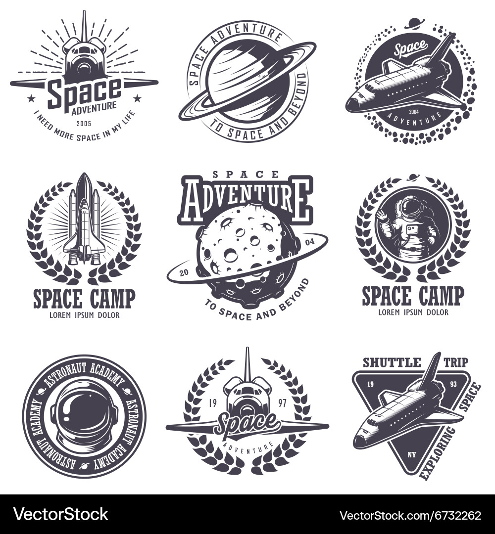 Retro Space Badges & Emblems Royalty Free Vector Image