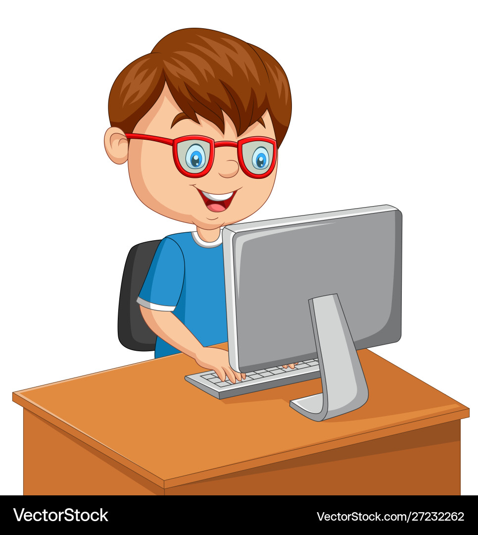 Young Boy Using Computer Royalty Free Vector Image