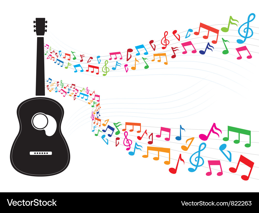 Colorful note floating from guitar Royalty Free Vector Image
