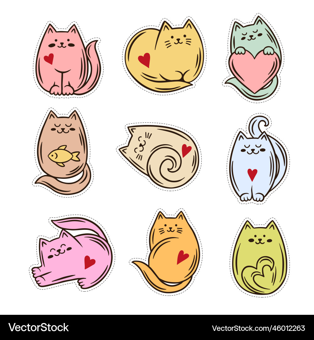 Cute baby cats hand drawn graphics set Royalty Free Vector