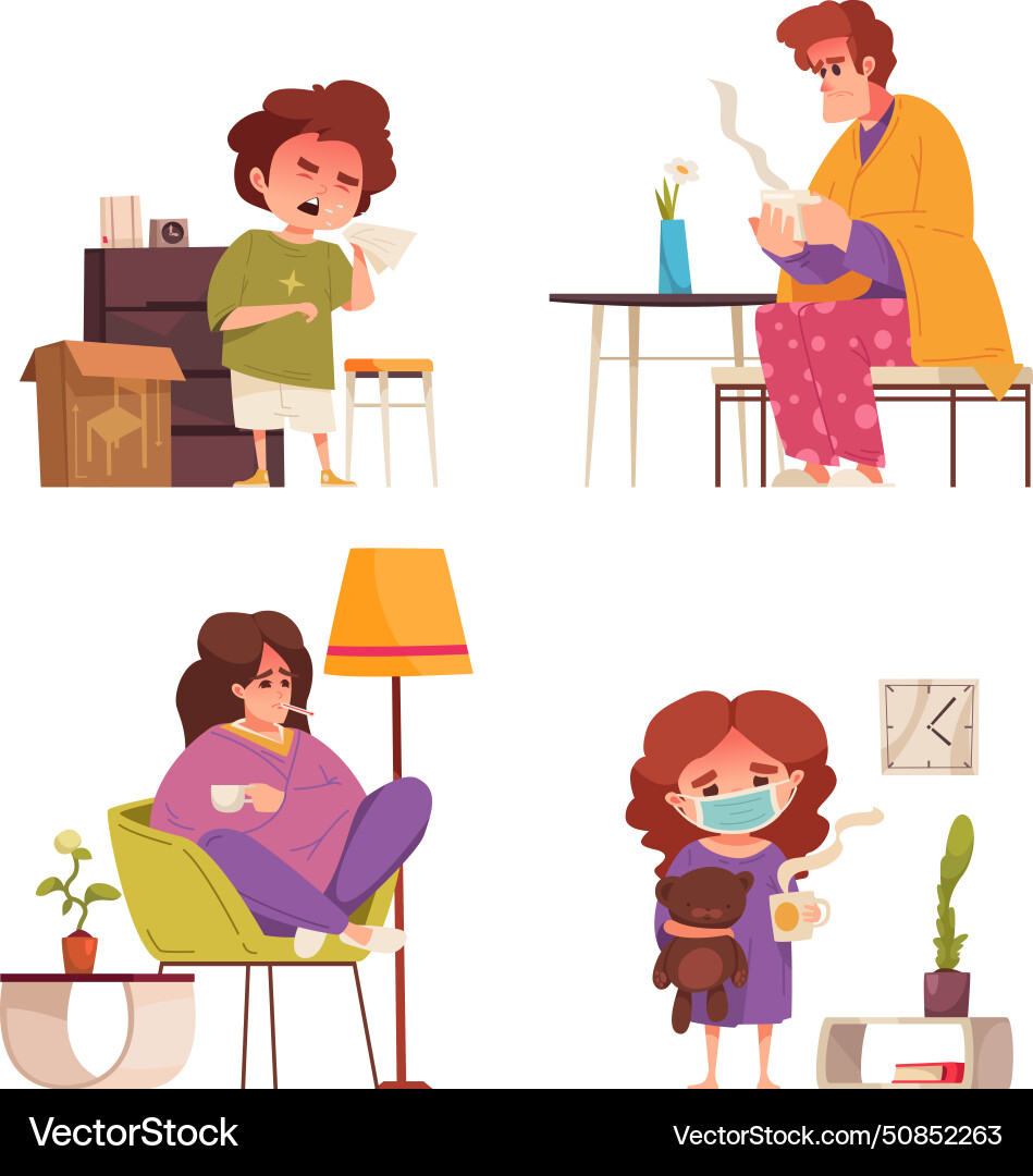 Flu cartoon set Royalty Free Vector Image - VectorStock