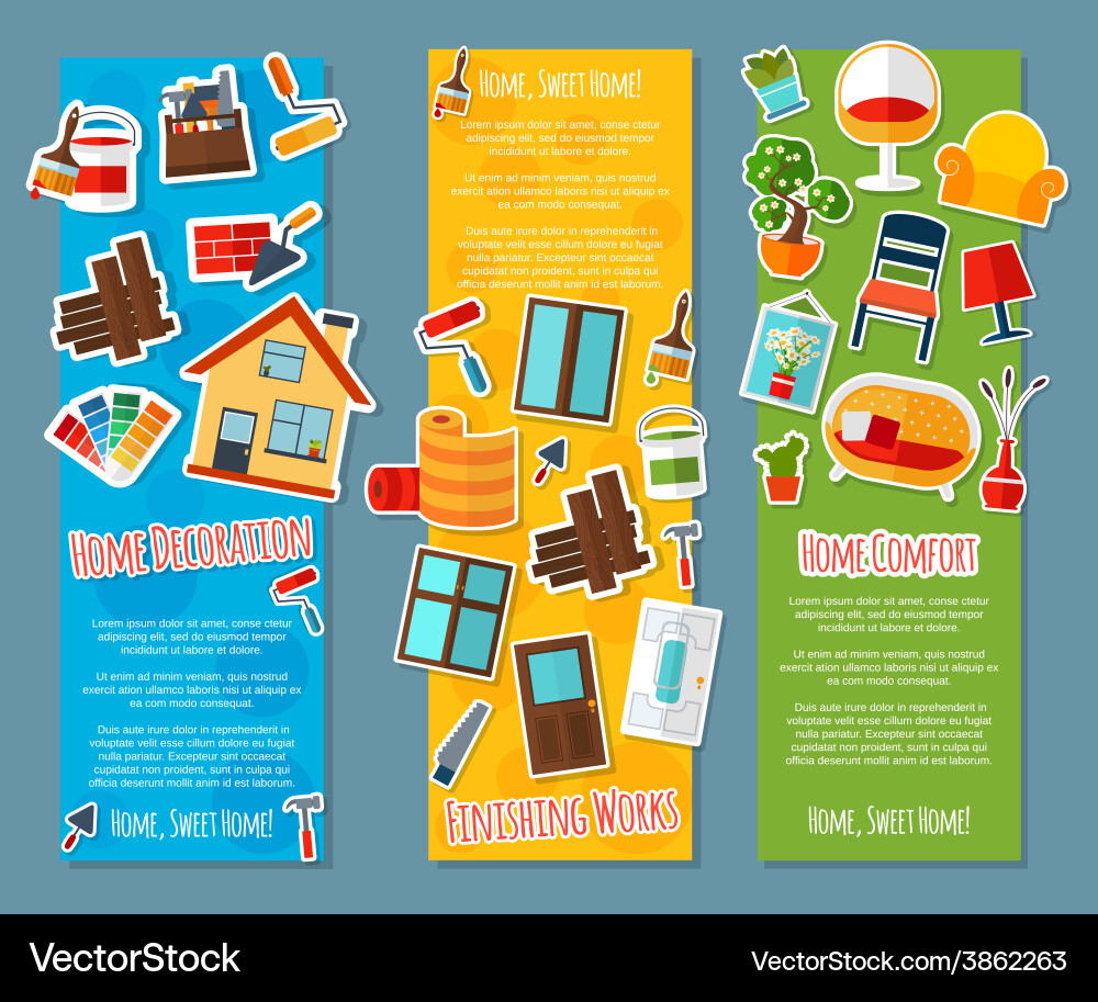 Interior design vertical banners Royalty Free Vector Image