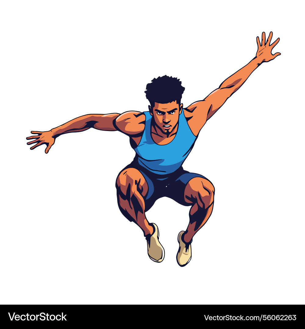 männlicher Sportler der lange Sprung mit Dynamik durchführt