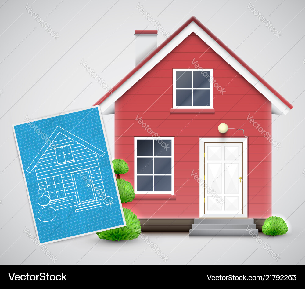 Realistic house with a blueprint Royalty Free Vector Image