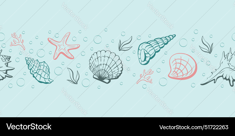 Seamless underwater sea world pattern with shells Vector Image