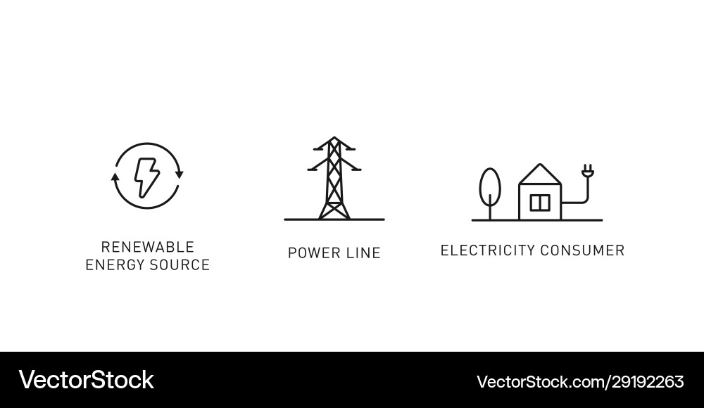 Sequence from renewable energy source to consumer Vector Image