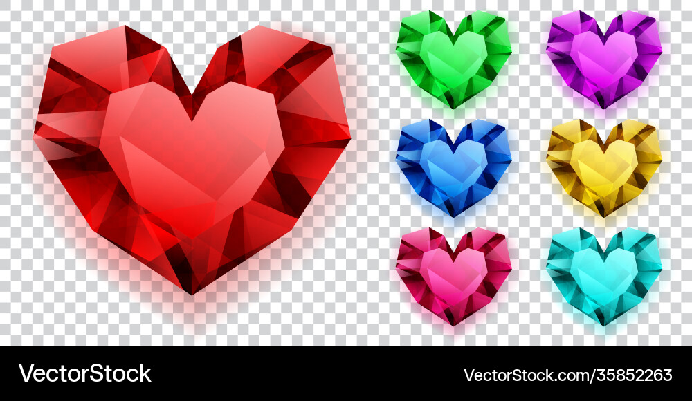 Set crystal hearts Royalty Free Vector Image - VectorStock