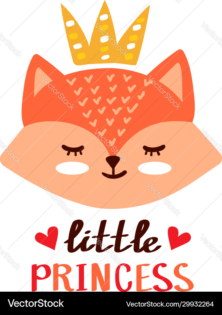 Cute fox little prinsess Royalty Free Vector Image