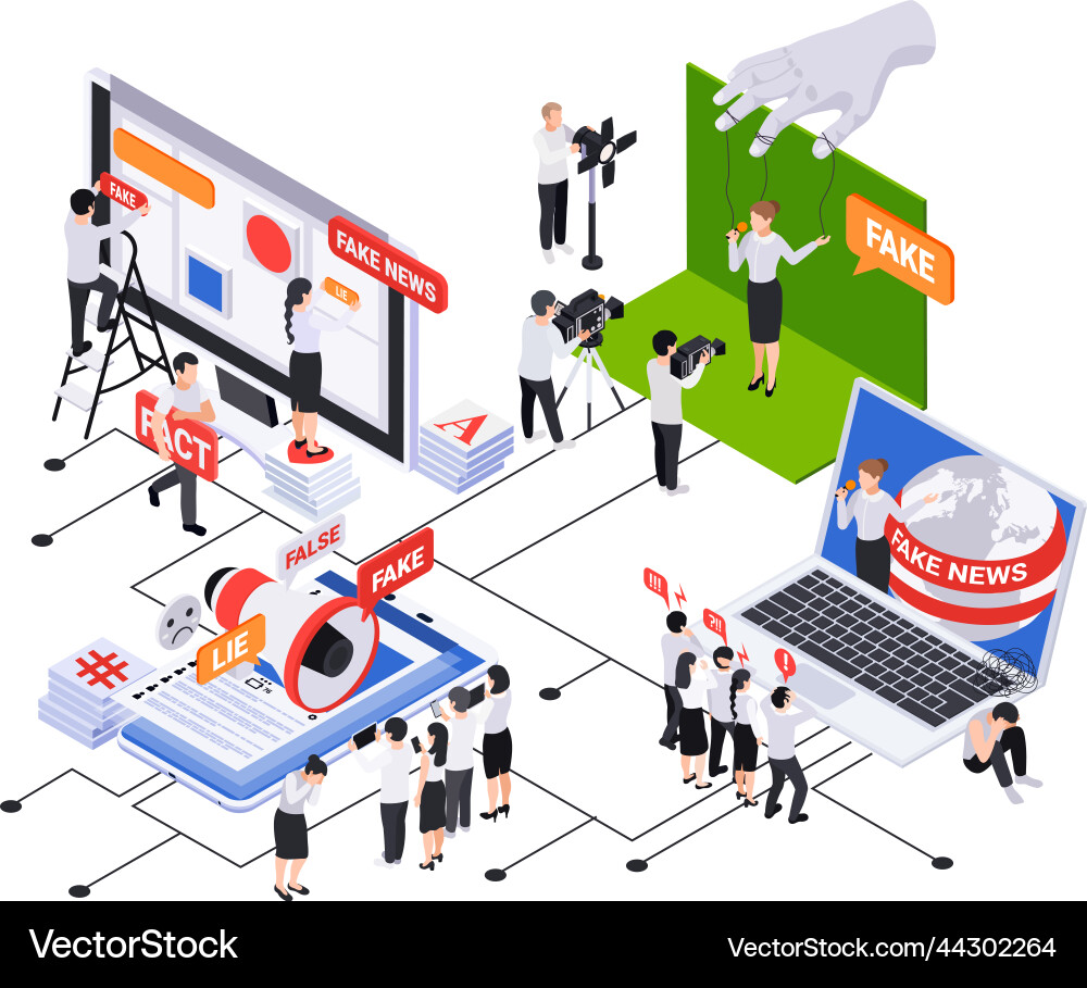 Fake news isometric flowchart Royalty Free Vector Image