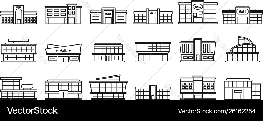 Mall centre icons set outline style Royalty Free Vector