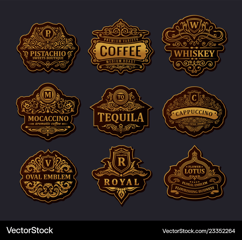 Vintage gold emblem set flourishes crest Vector Image