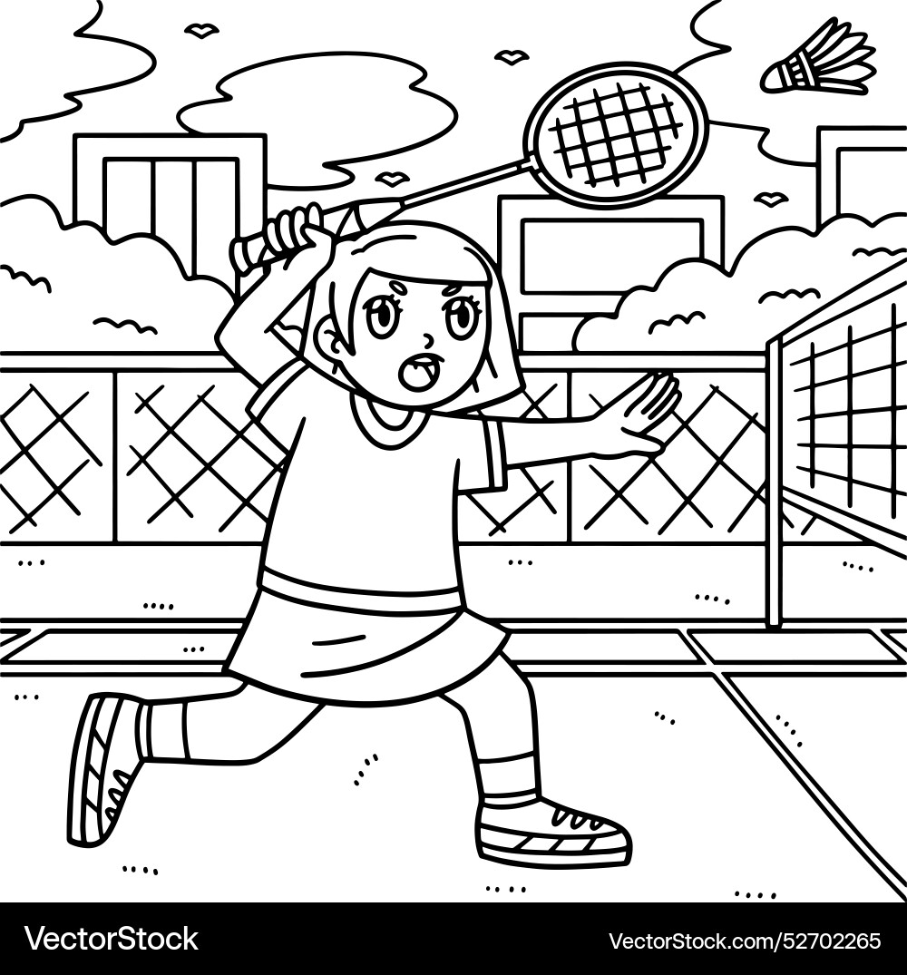 Badminton player hit shuttlecock coloring page Vector Image
