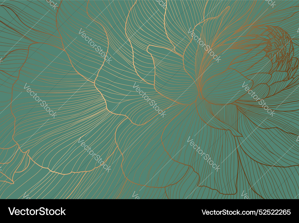 Elegant floral pattern bronze outlines on teal Vector Image