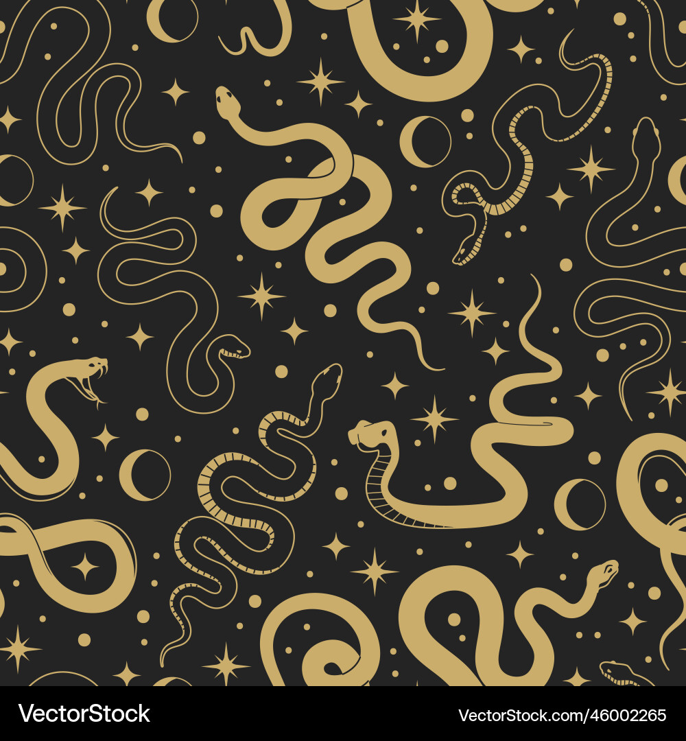 Snakes seamless pattern golden mystic serpents Vector Image