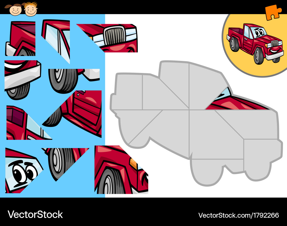 Cartoon car jigsaw puzzle game Royalty Free Vector Image