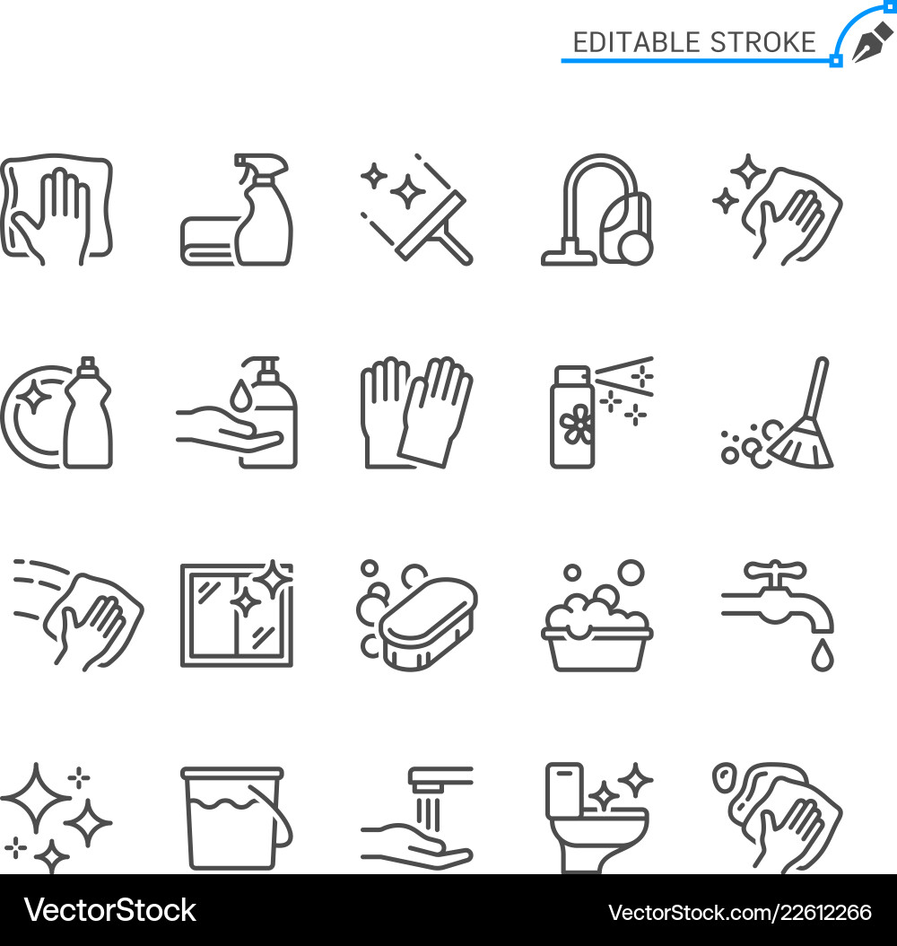 Cleaning line icons editable stroke Royalty Free Vector