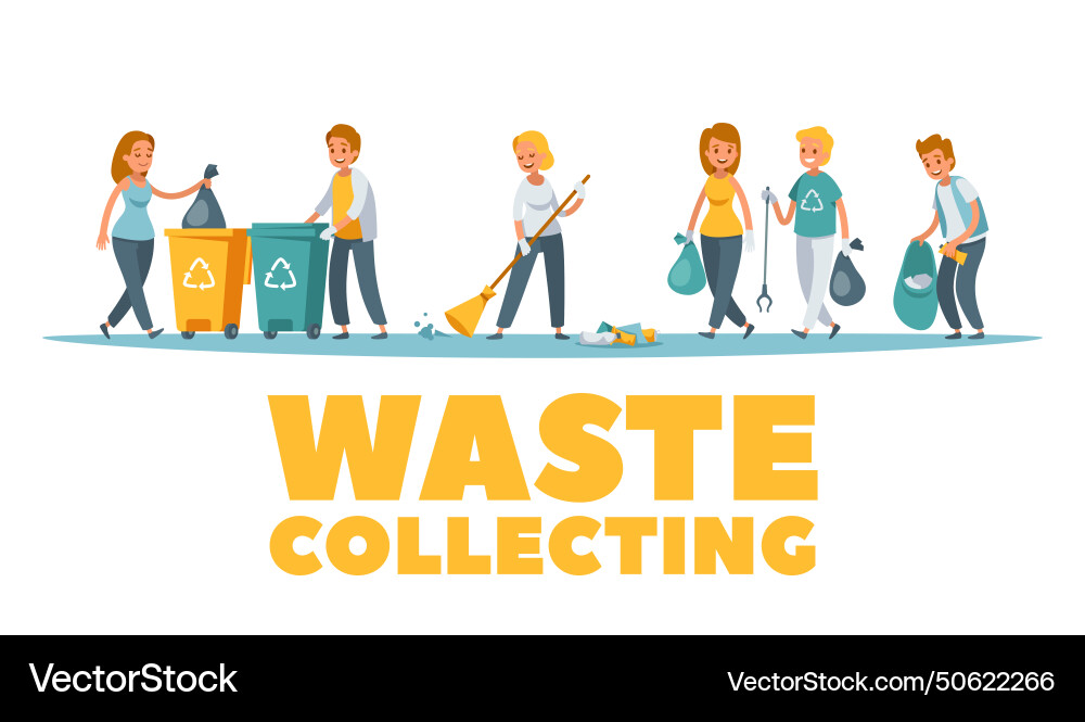 Collecting garbage flat composition Royalty Free Vector