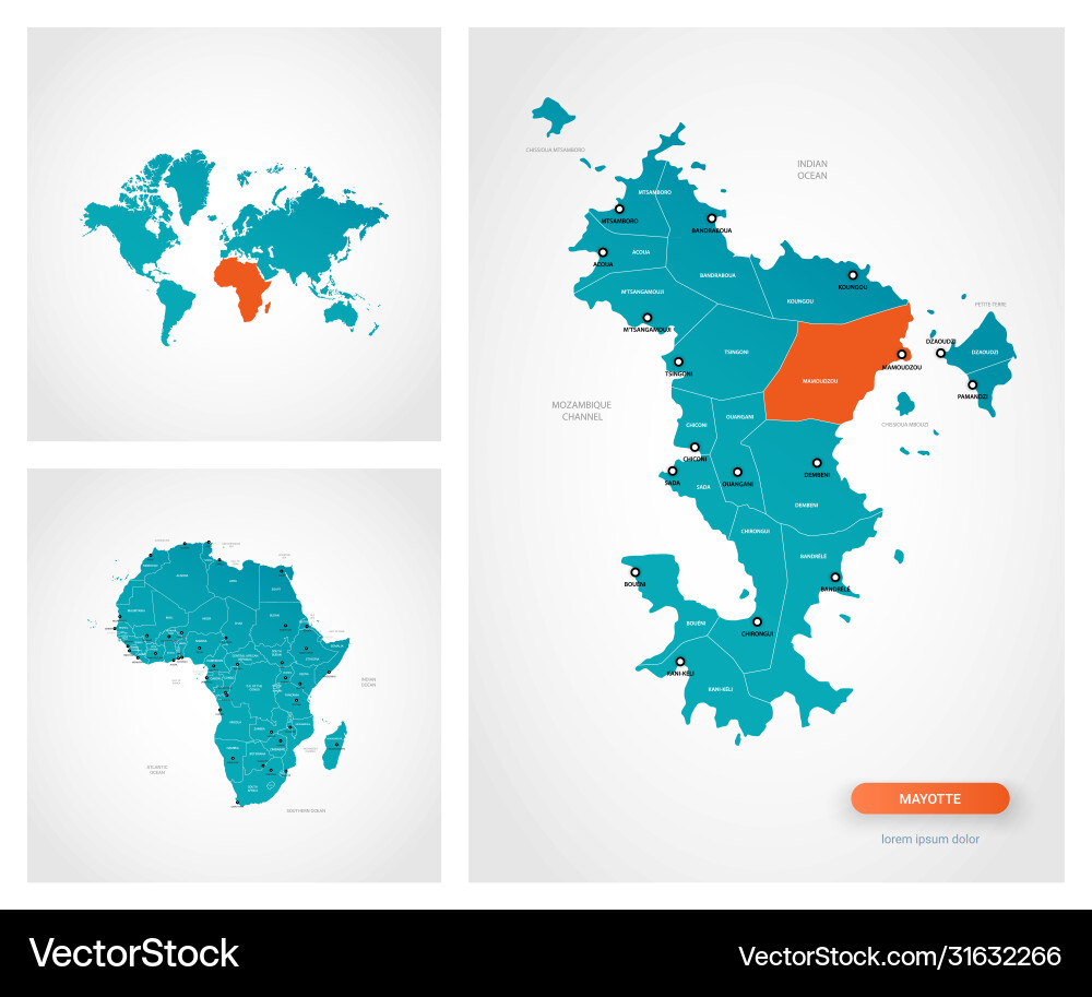 Editable template map mayotte with marks Vector Image