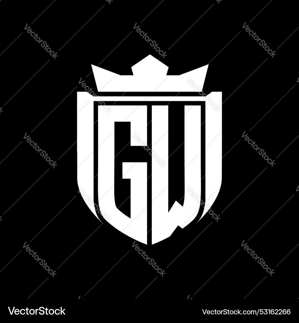 Gw letter logo shield shape inside badge Vector Image